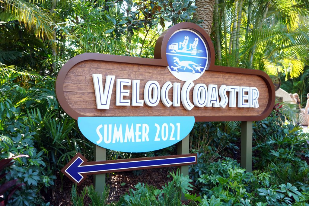 New Jurassic World VelociCoaster sign added at Islands of Adventure ...